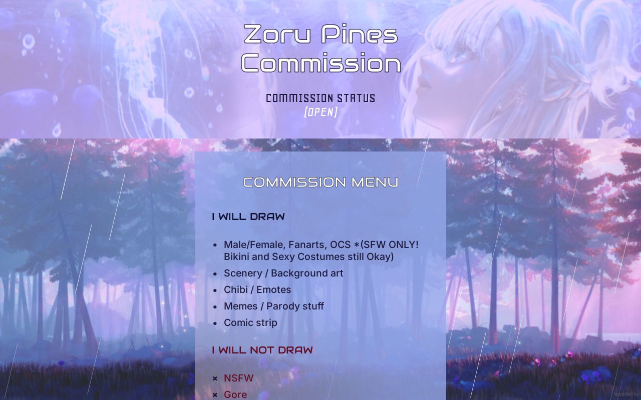 Zoru-Commission Menu